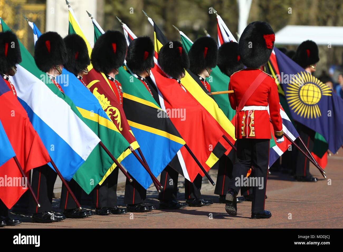 Soldiers coldstream guards carry flags 53 commonwealth countries ...
