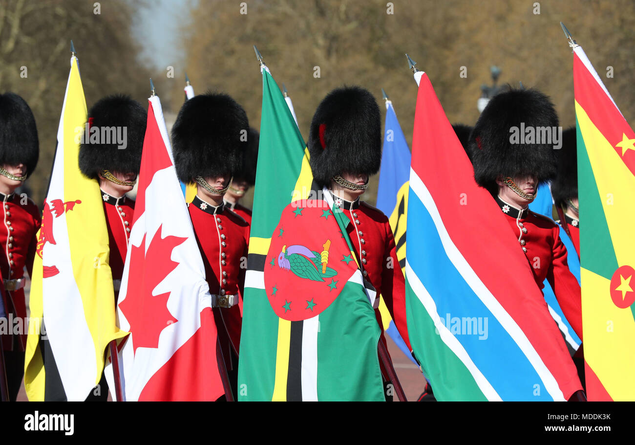 Soldiers coldstream guards carry flags 53 commonwealth countries ...