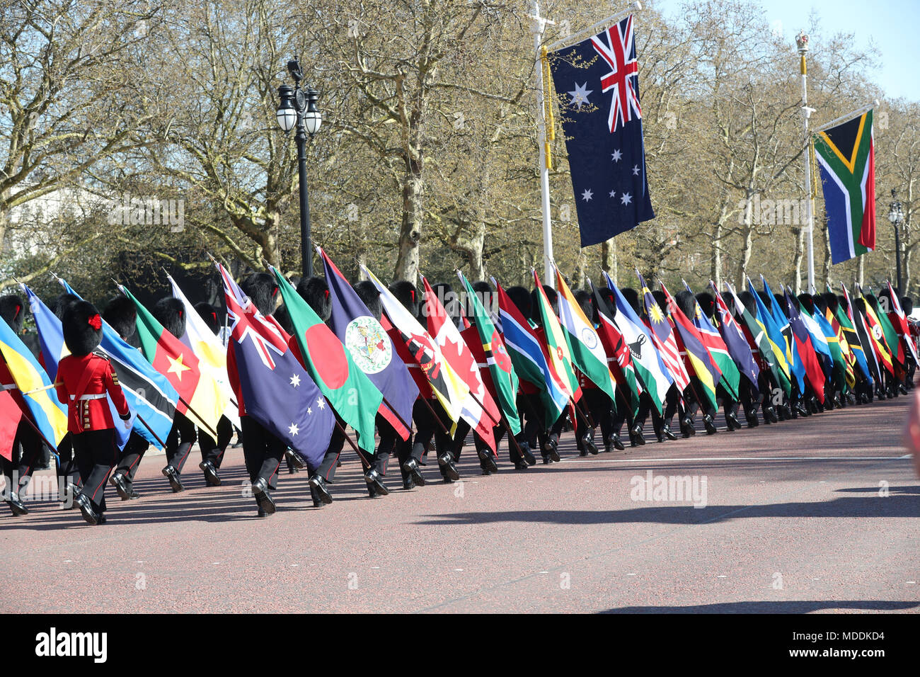 Soldiers coldstream guards carry flags 53 commonwealth countries ...