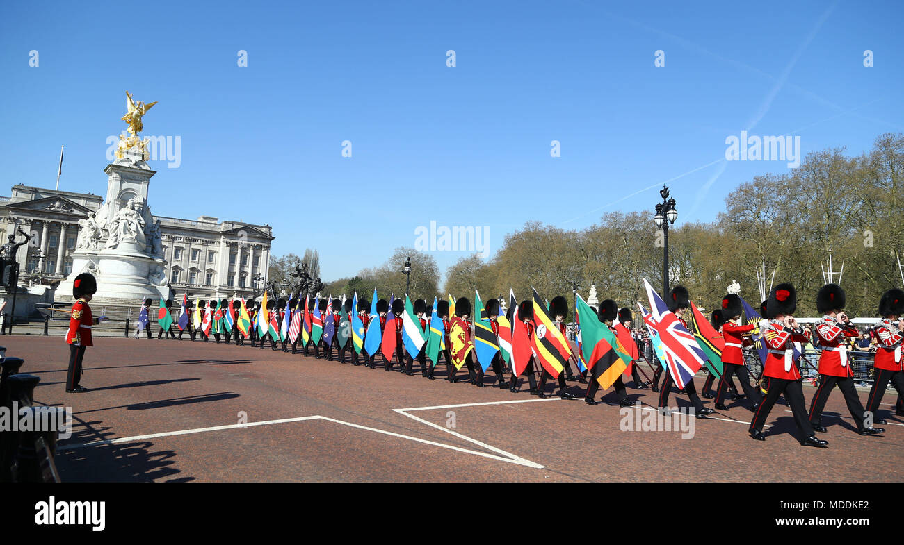 Soldiers coldstream guards carry flags 53 commonwealth countries ...