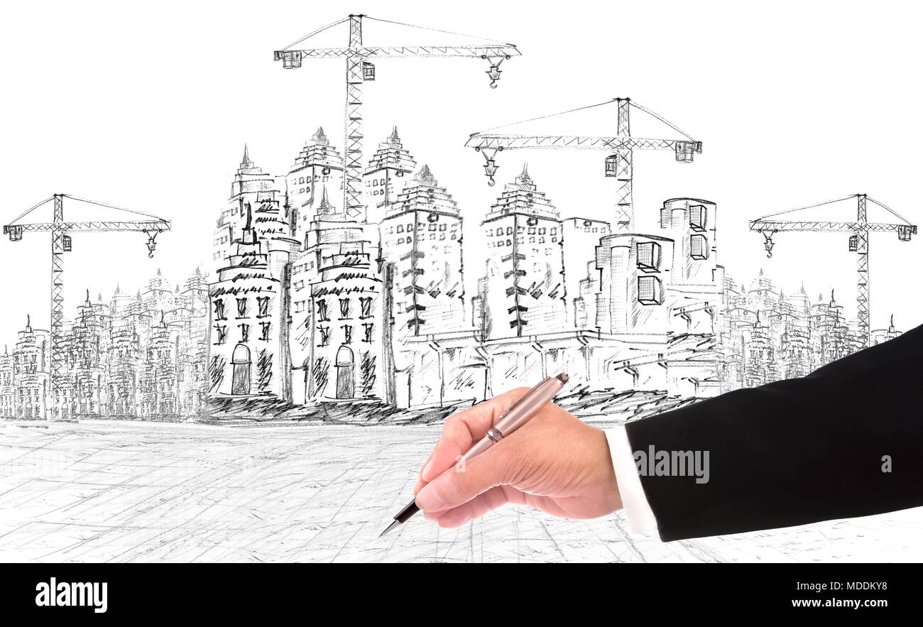 hand writing and buiding construction construction business theme Stock ...