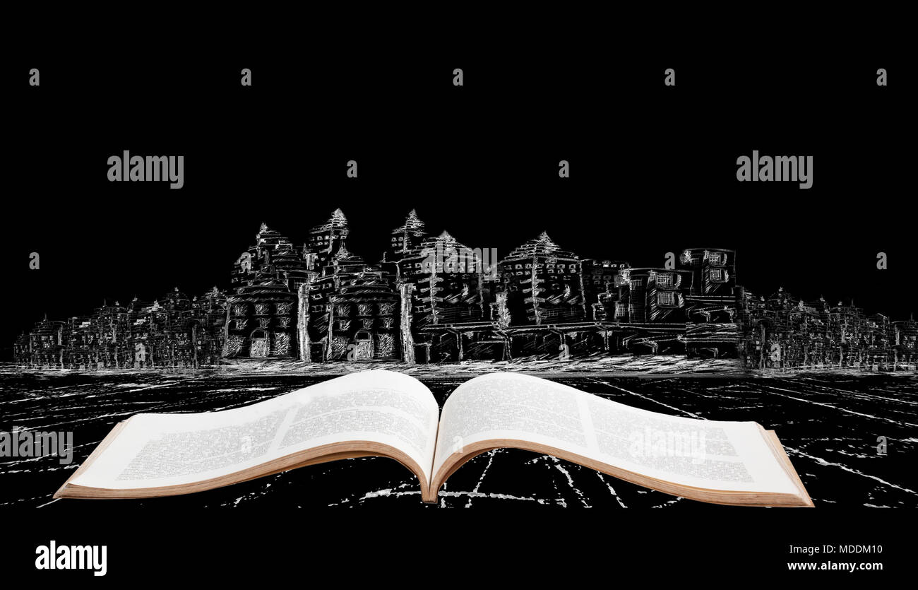 old book and building construction on black Stock Photo - Alamy