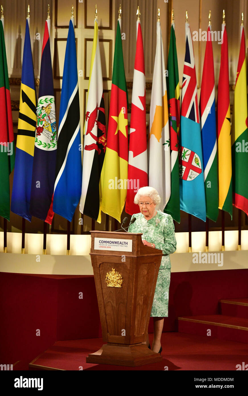 Queen Elizabeth II speaks at the formal opening of the Commonwealth ...