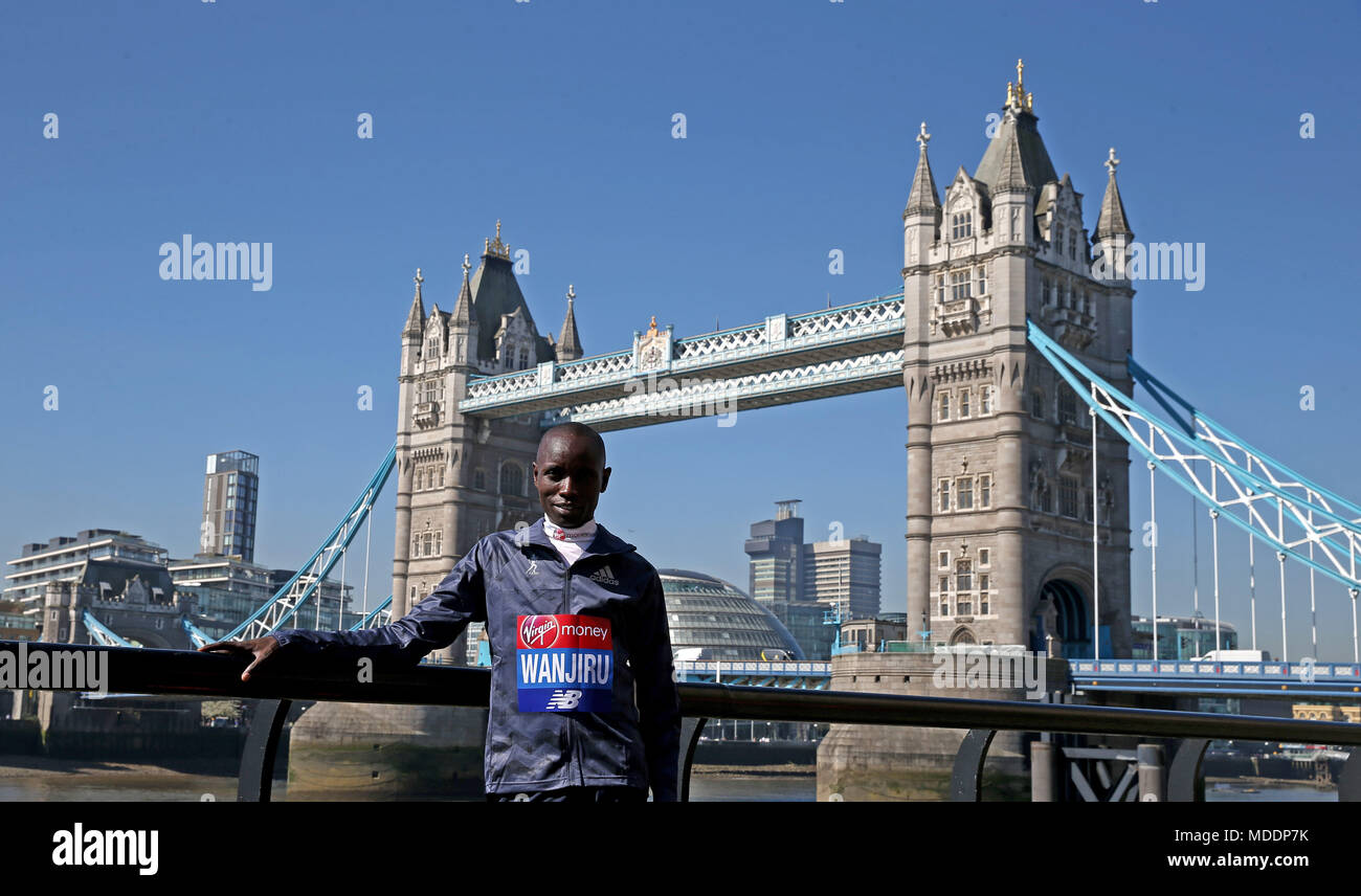 Kenya's Daniel Wanjiru poses for a picture in front of Tower Bridge ...
