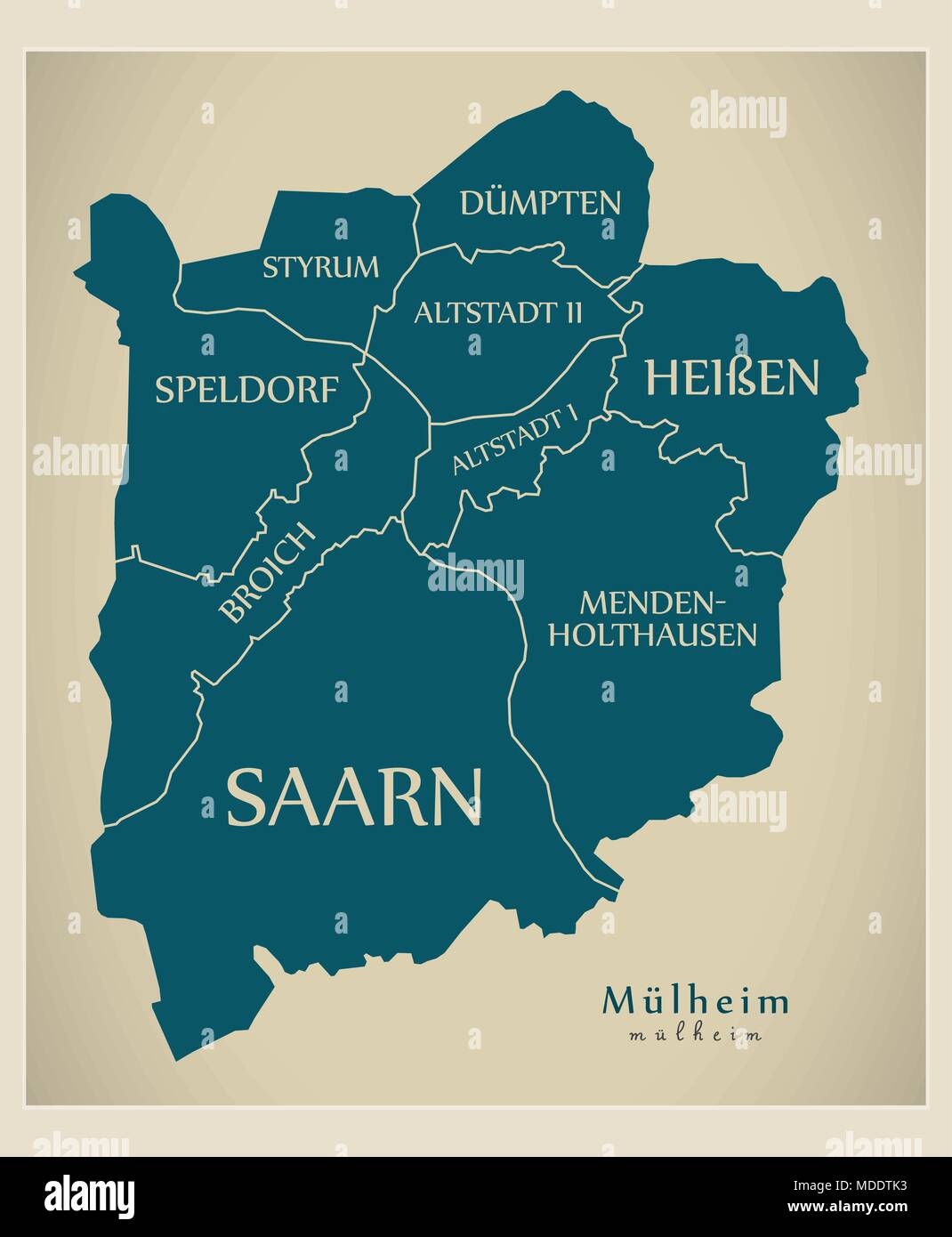 Modern City Map - Mulheim city of Germany with boroughs and titles DE Stock Vector Image & Art ...