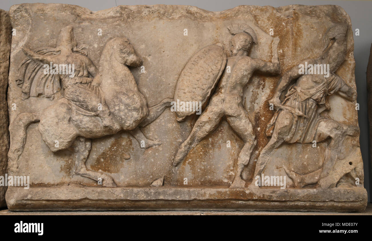 Mausoleum of Halicarnassus. Tomb of Mausolus. Turkey. Amazon frieze ...