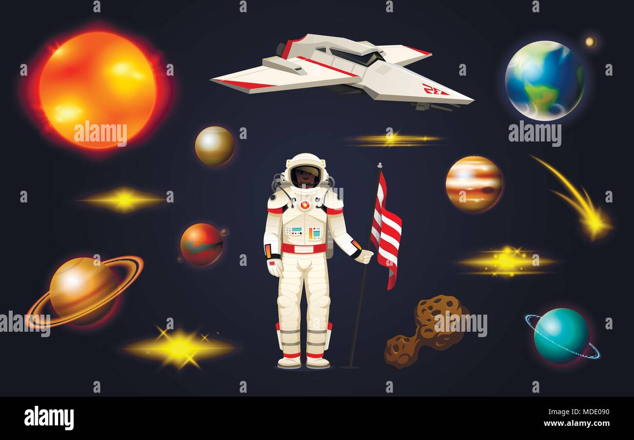 Astronaut spaceman. planets in solar system. Astronomical galaxy ...