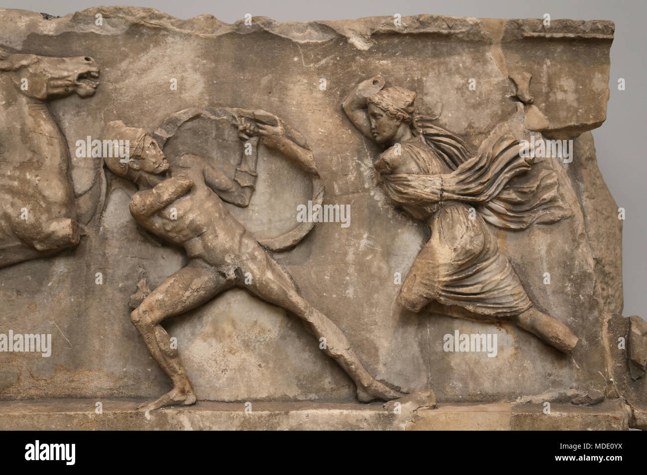 Mausoleum of Halicarnassus. Tomb of Mausolus. Turkey. Amazon frieze ...