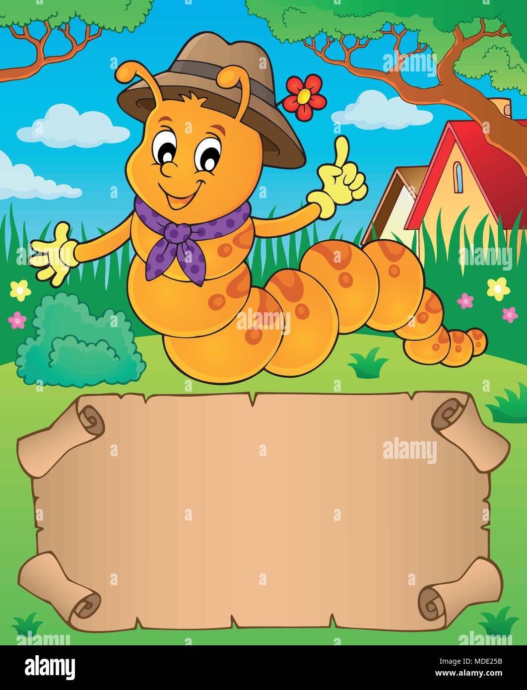Happy caterpillar theme parchment 1 - eps10 vector illustration Stock ...