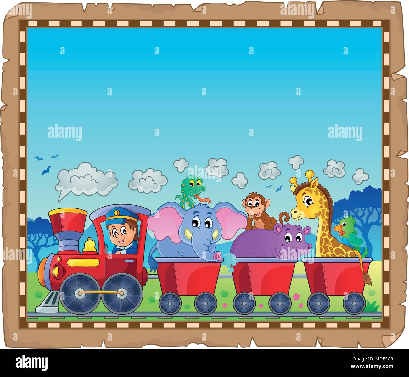 Train with animals theme parchment 1 - eps10 vector illustration Stock ...