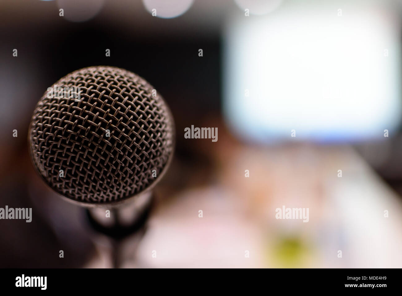 Close up of microphone in meeting room for conference blur background ...