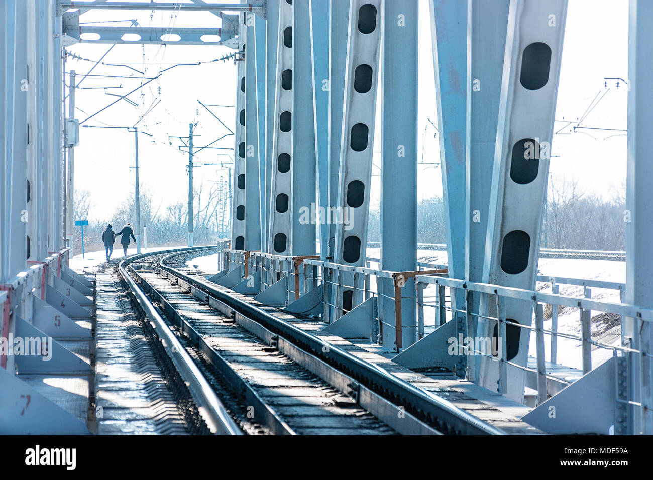 View of the railway bridge from the inside Stock Photo - Alamy