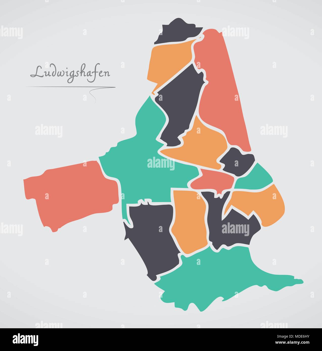 Ludwigshafen Map with boroughs and modern round shapes Stock Vector Image & Art - Alamy