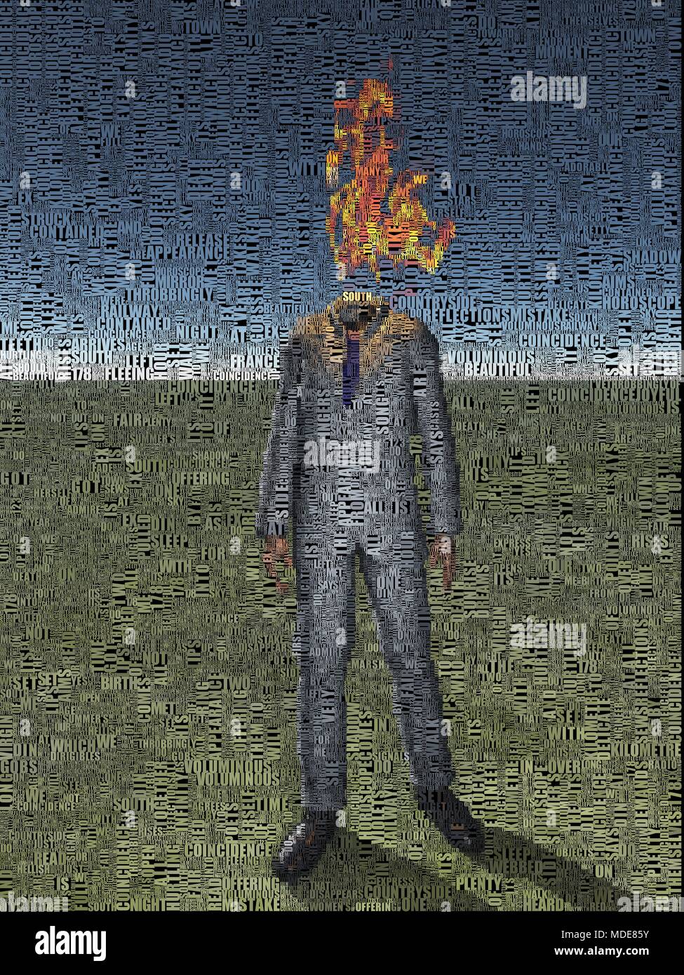 Abstract painting. Man with fire instead of head Stock Photo - Alamy