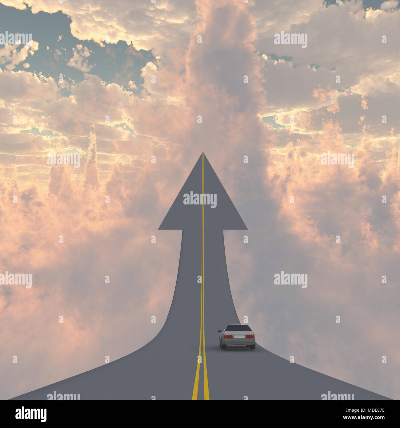 Car goes on the road in the shape of arrow Stock Photo - Alamy