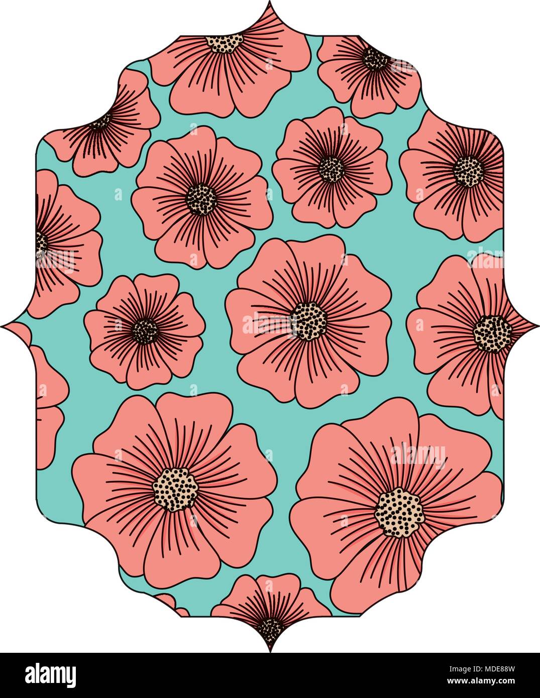 arabic frame with beautiful flowers design, vector illustration Stock ...