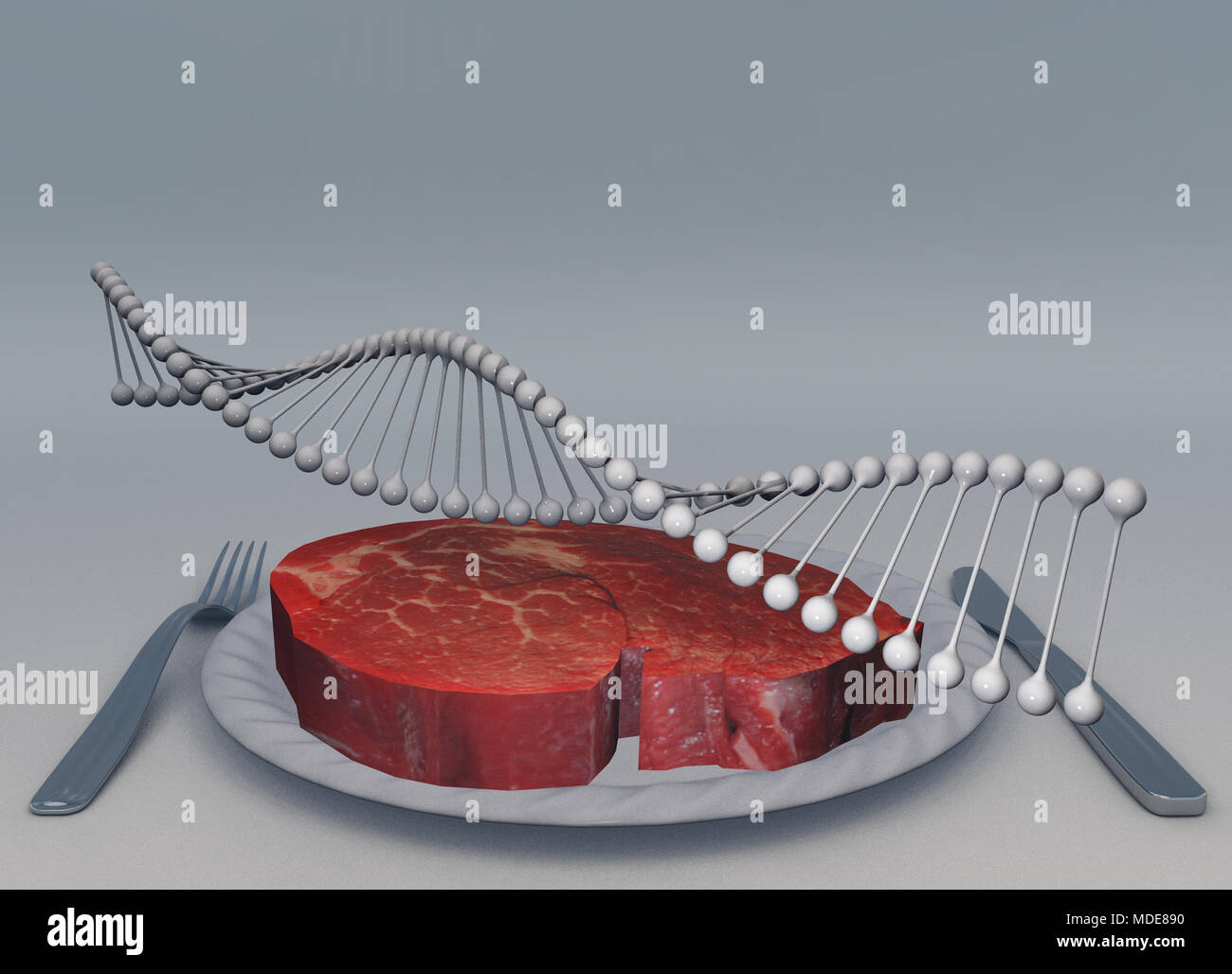 Temptation. Raw meat. DNA chain Stock Photo - Alamy