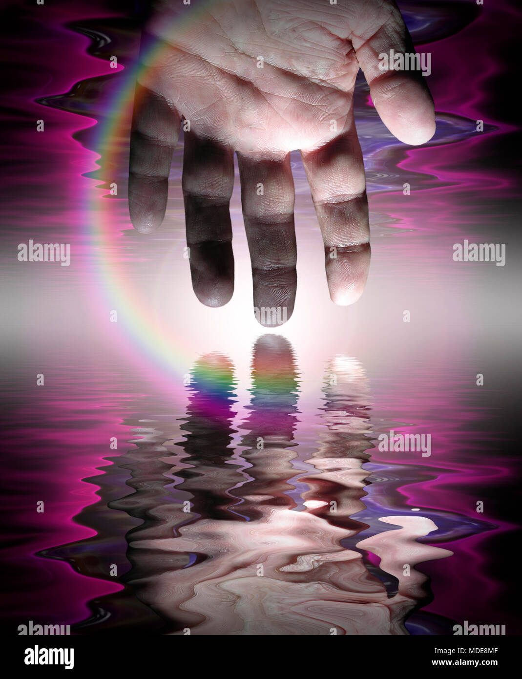Human palm reflected in water Stock Photo - Alamy