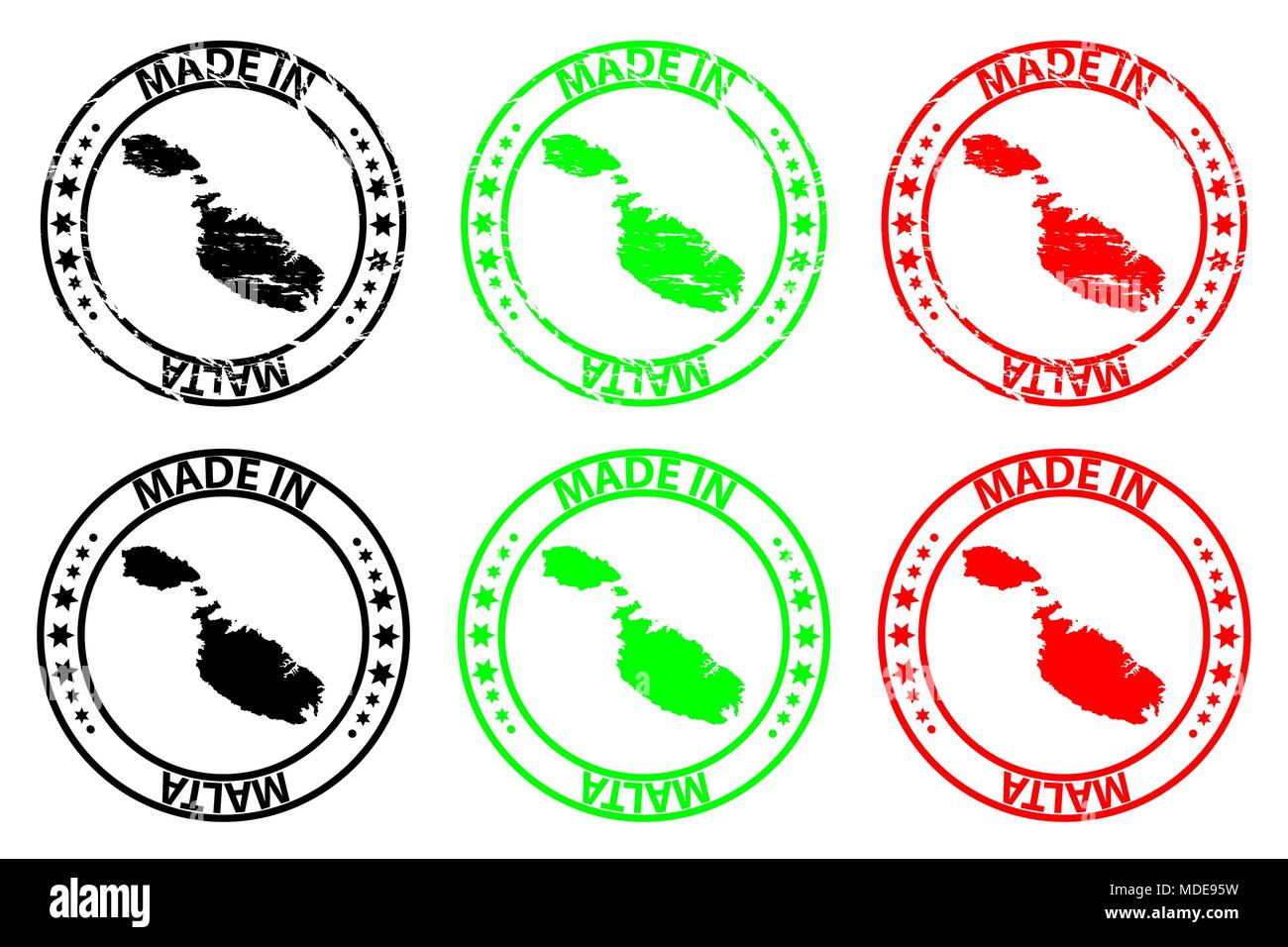 Made in Malta - rubber stamp - vector, Malta map pattern - black, green ...