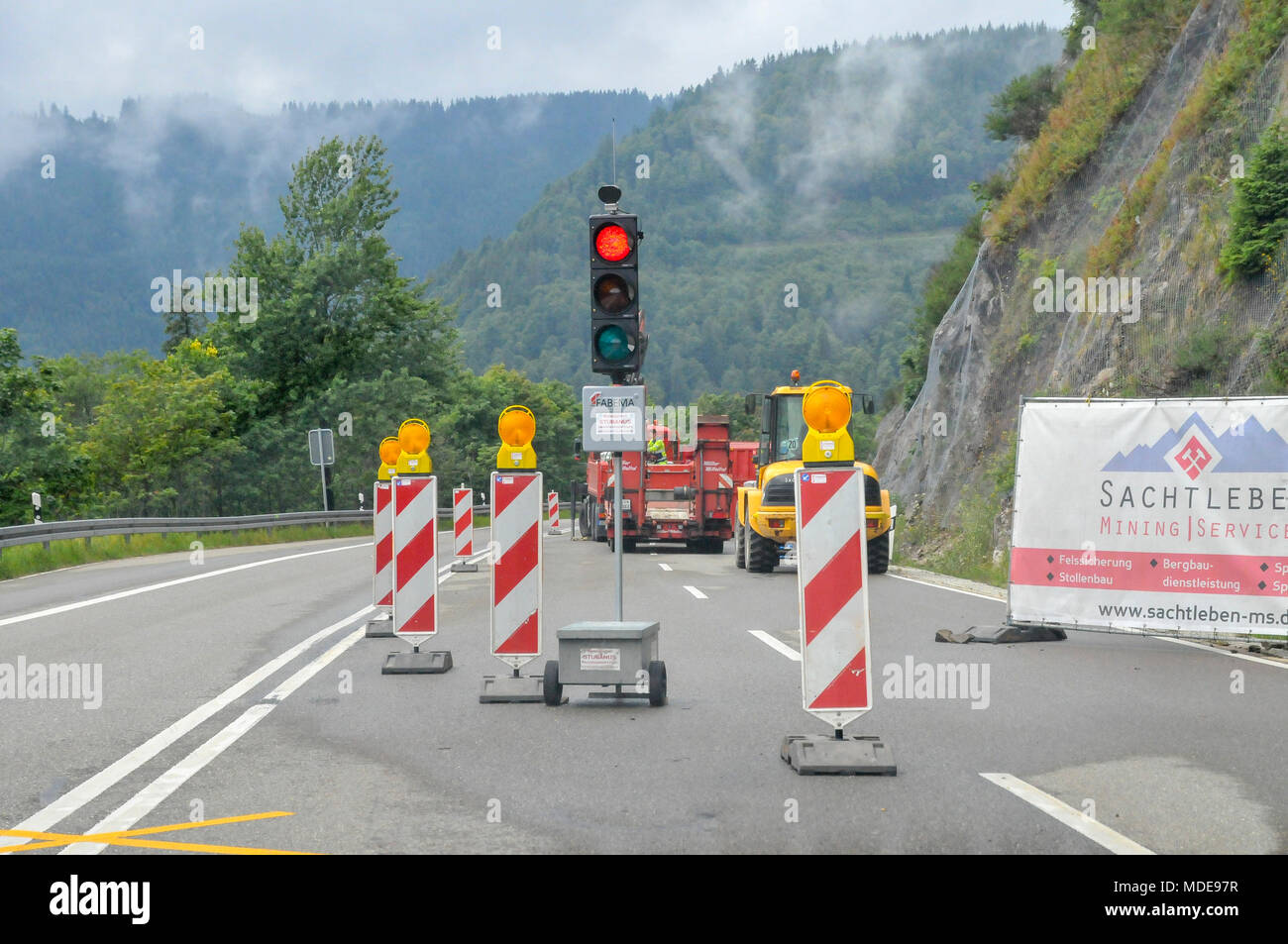 Road works ahead photographed in Germany Stock Photo - Alamy