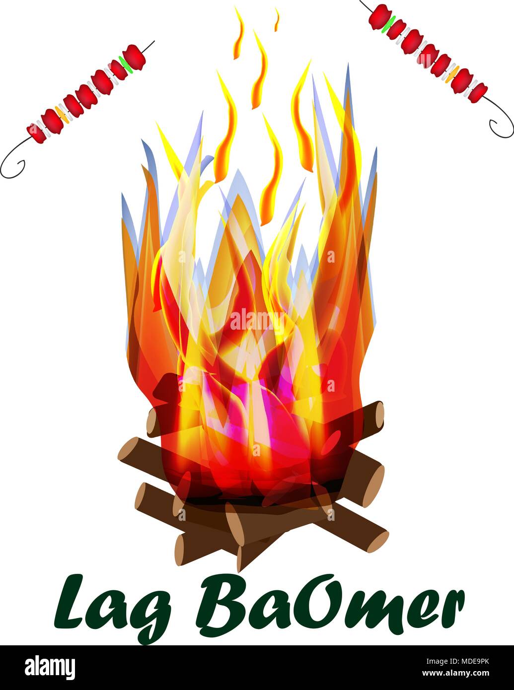 Holiday Lag Ba'omer. Lag baomer. Big bonfire. The fire is bright ...