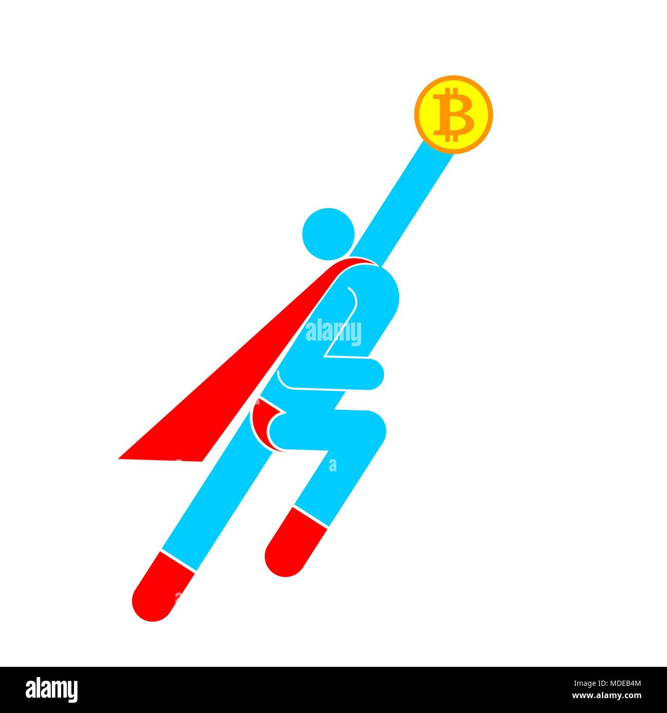 Bitcoinman flying up. Superhero Pictogram. Super hero sign and crypto ...