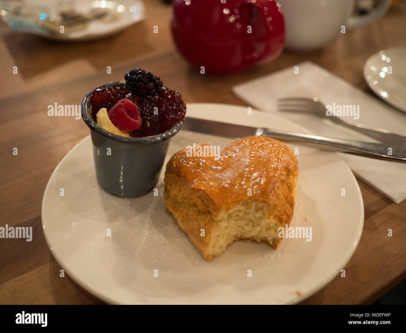British scone in a cafe in Manchester Stock Photo - Alamy