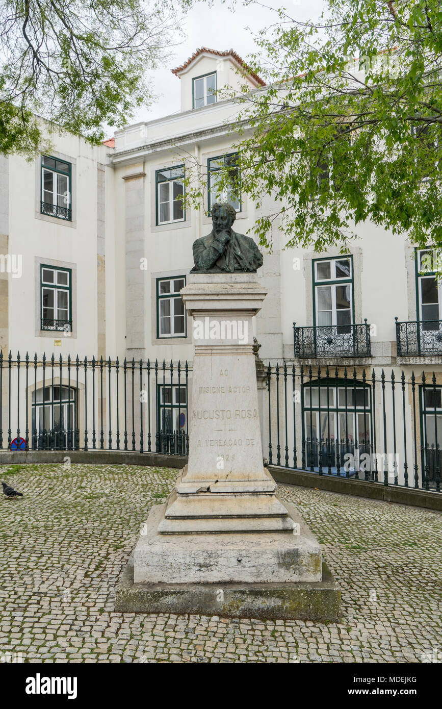 The bust of Augusto Rosa, actor, in Largo da Se in Lisbon, Portugal ...