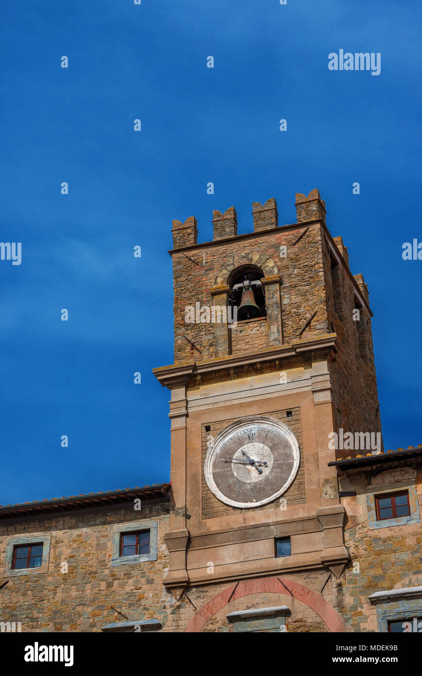Cortona old clocktower, symbol of the ancient city in Tuscany ...