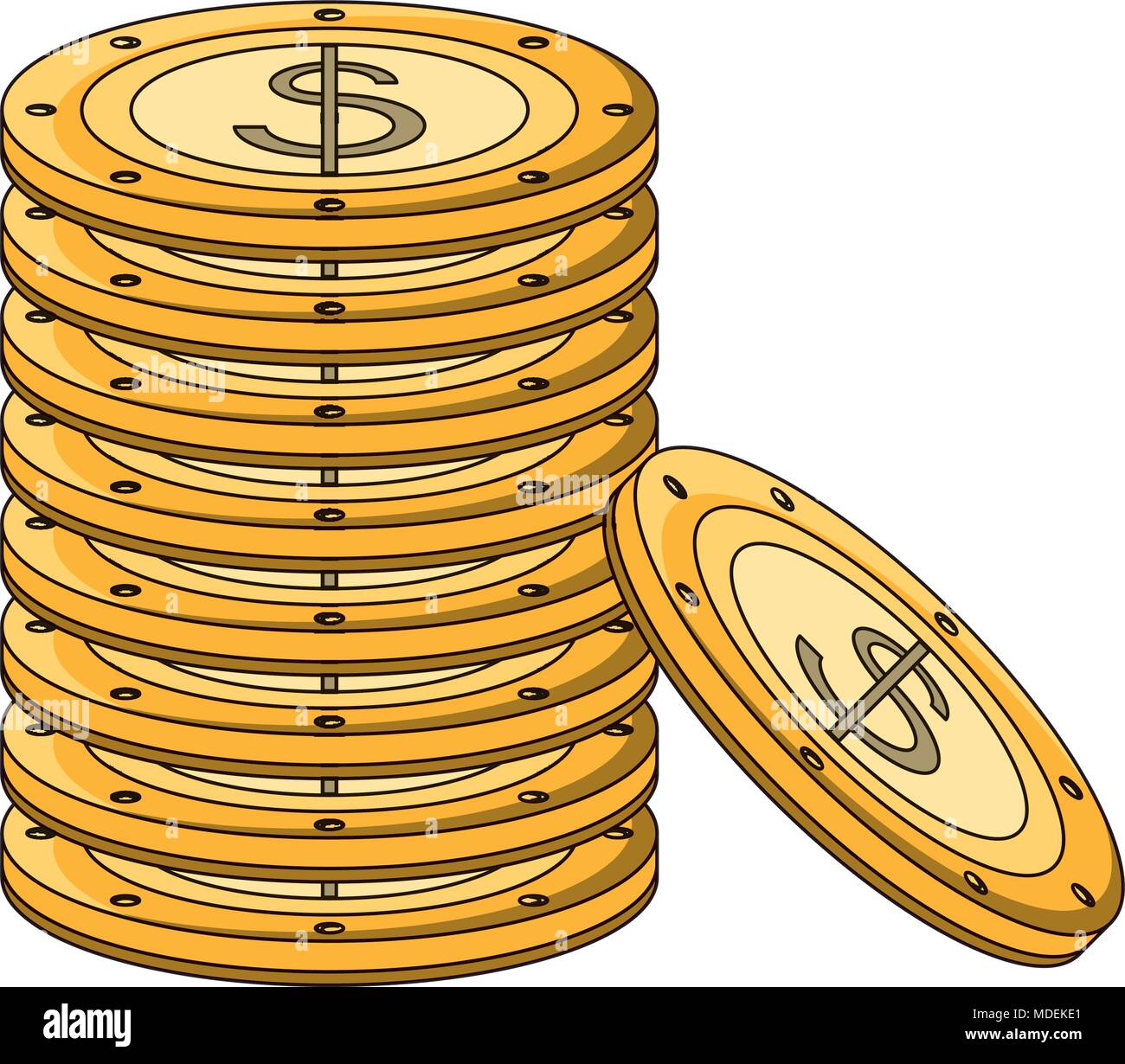 Gold coins stack icon over white background, colorful design. vector ...
