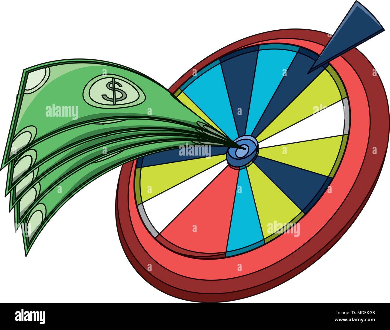 fortune wheel and money bills icon over white background, colorful ...