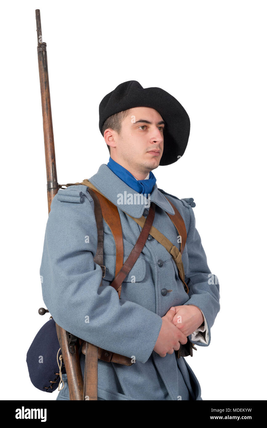 French soldier 1914 1918 ,back view, isolated on a white background ...