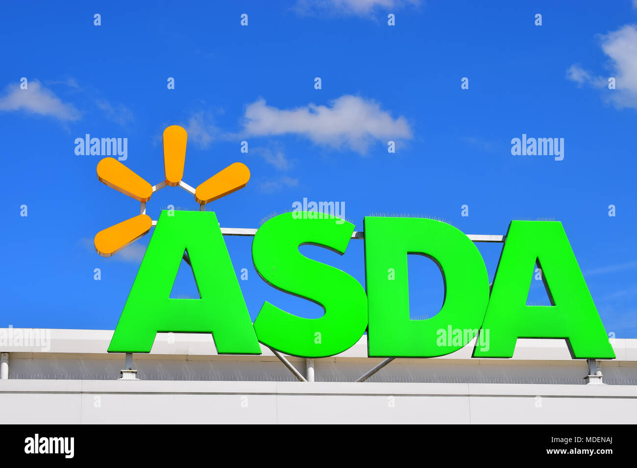 Clean & clear image of Asda Supermarket Store Sign against a blue ...