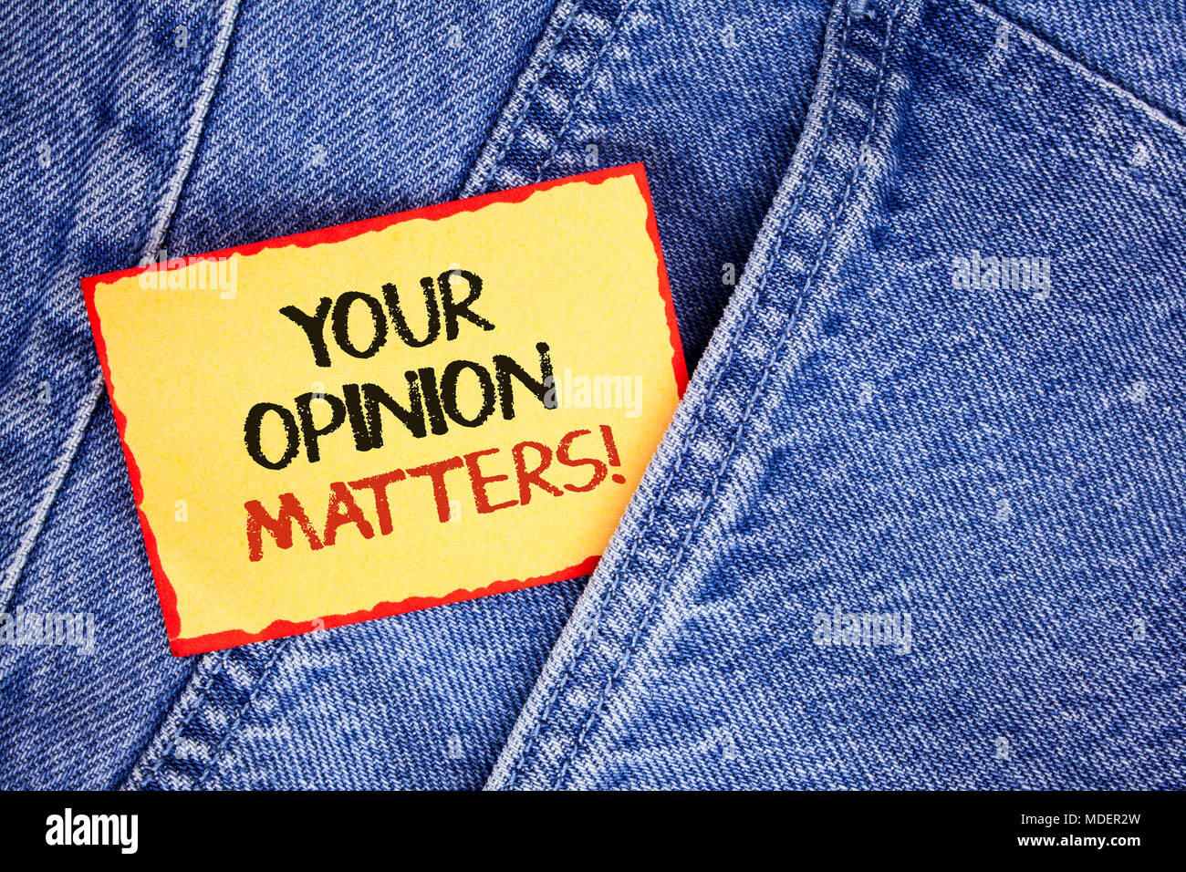 Writing note showing Your Opinion Matters Motivational Call. Business ...