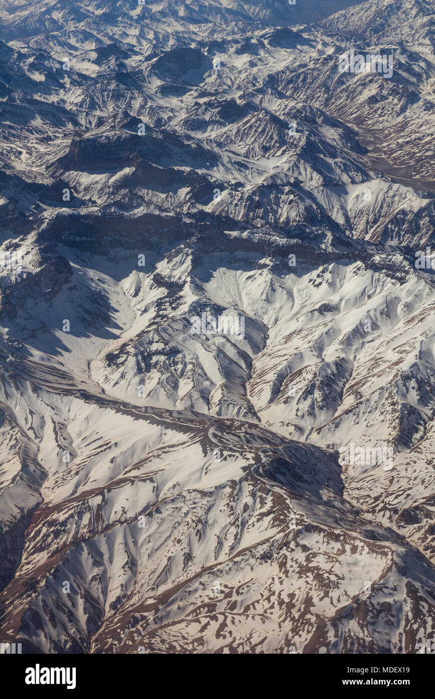 Andean mountains. Aerial photo. Range of the Andes between Argentina ...