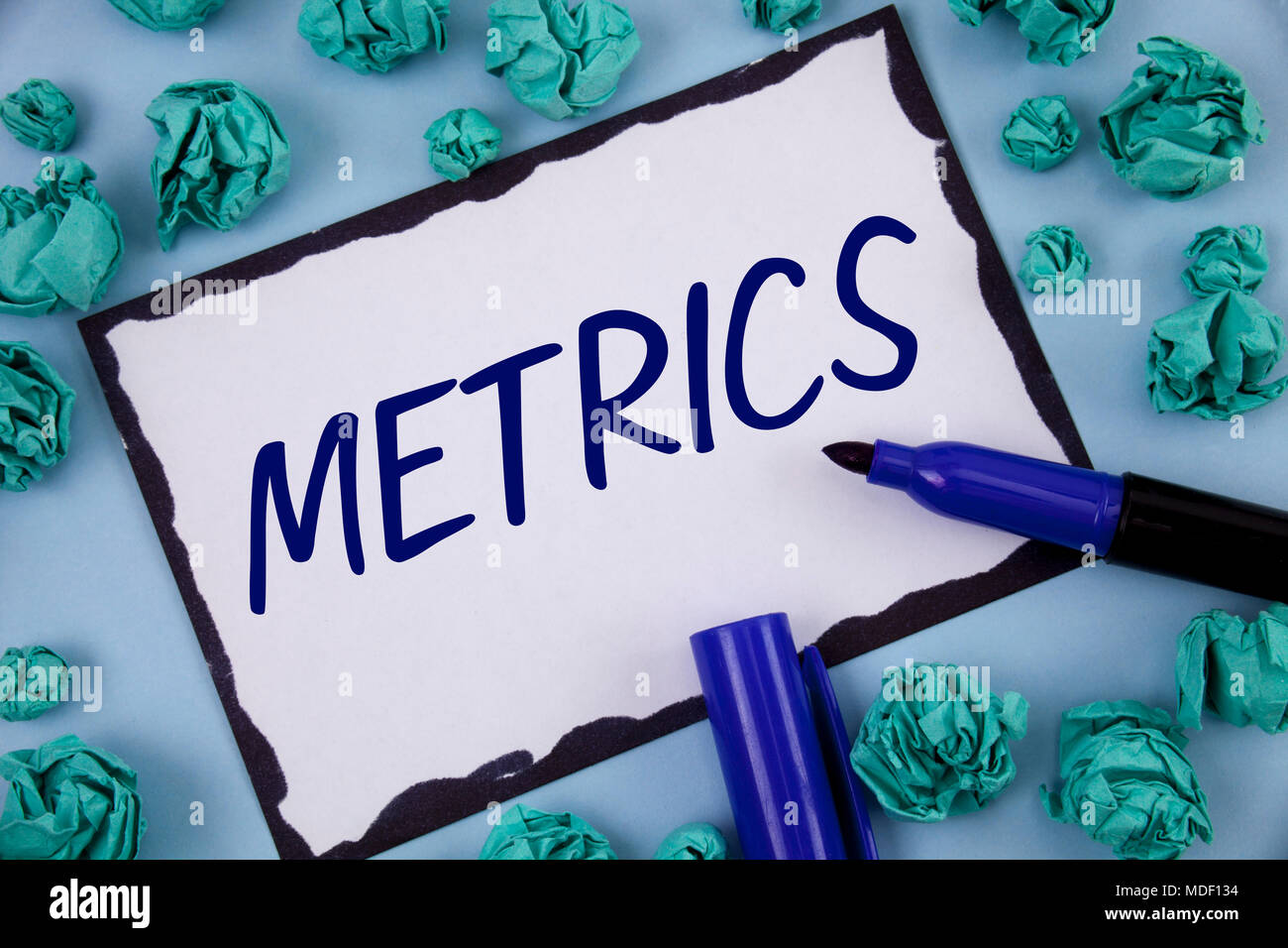 Writing note showing Metrics. Business photo showcasing Method of ...