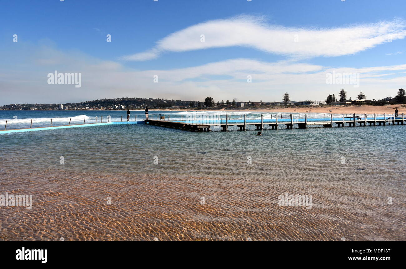 The view across Narrabeen Ocean Rock Pools and the beach Stock Photo ...