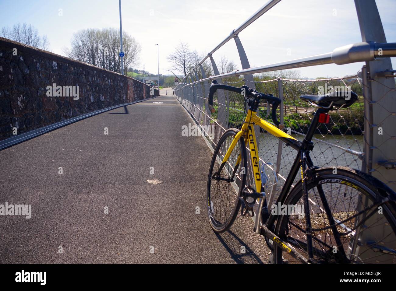 Yellow Racing Bike on New Pedestrian Bridge over the River Exe. Exeter ...