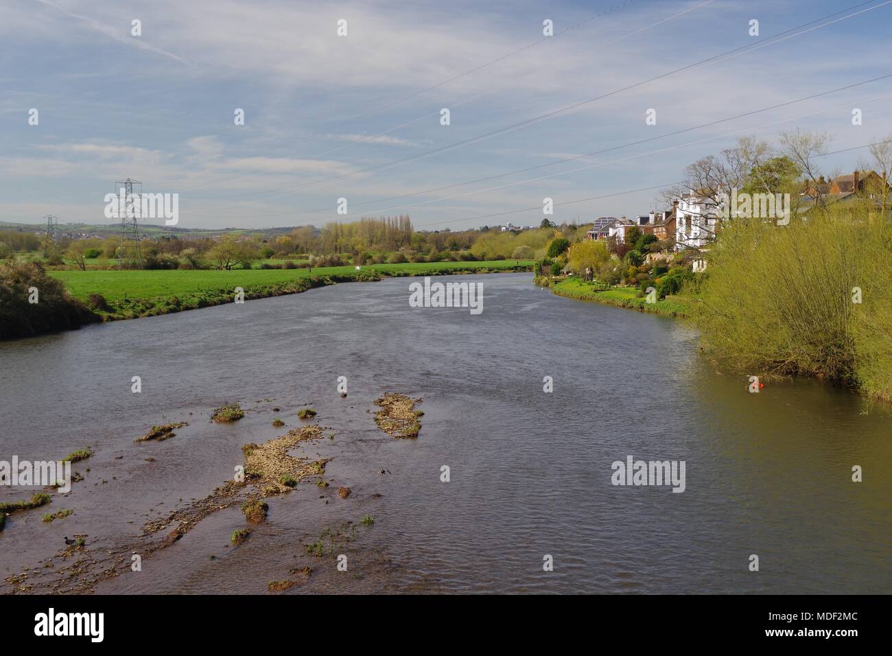 River Exe County Park, on a Fine Spring Day. Viewed from Bridge Road ...