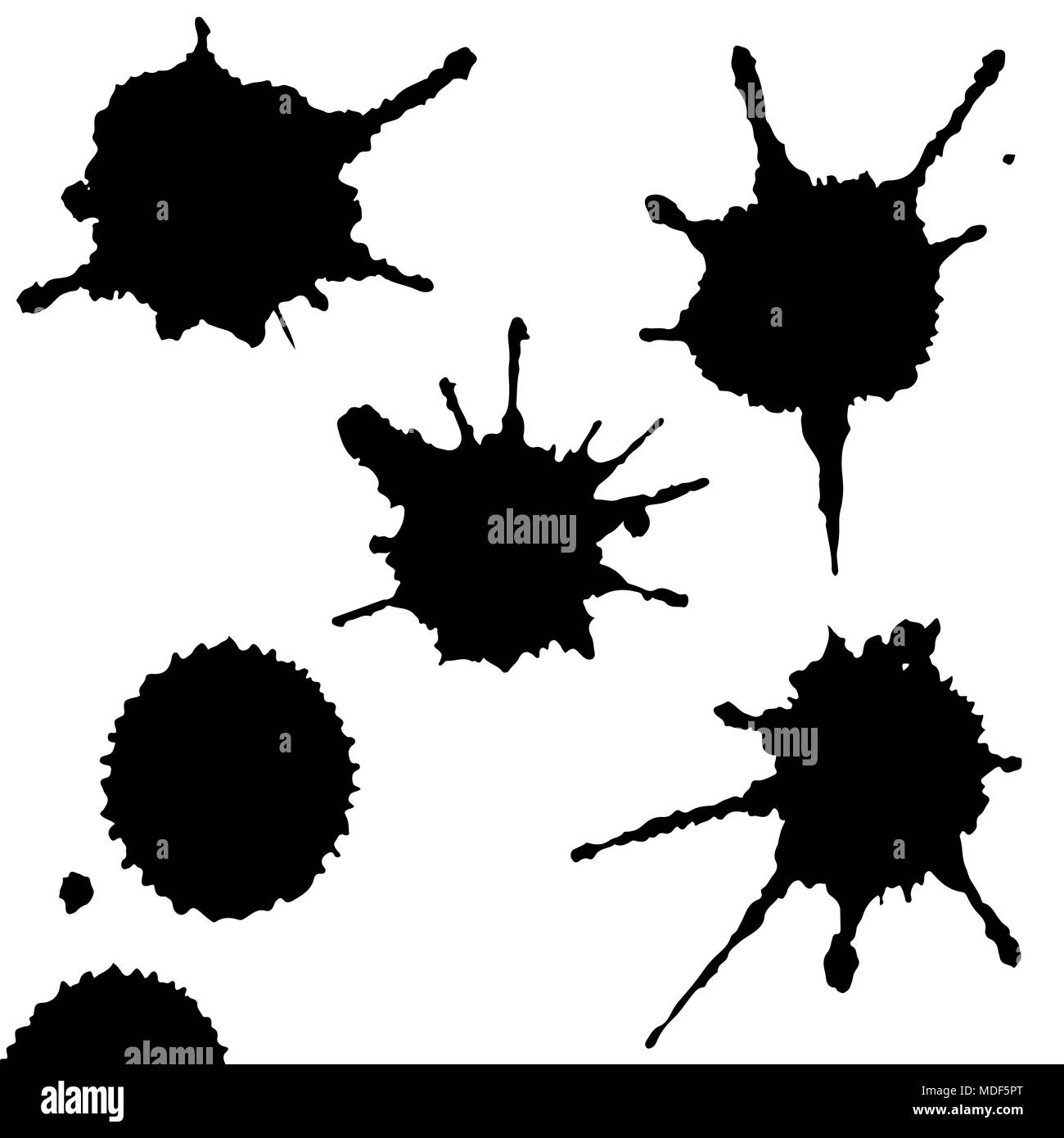Black ink paint spots. Drops texture isolated on white background. Set ...