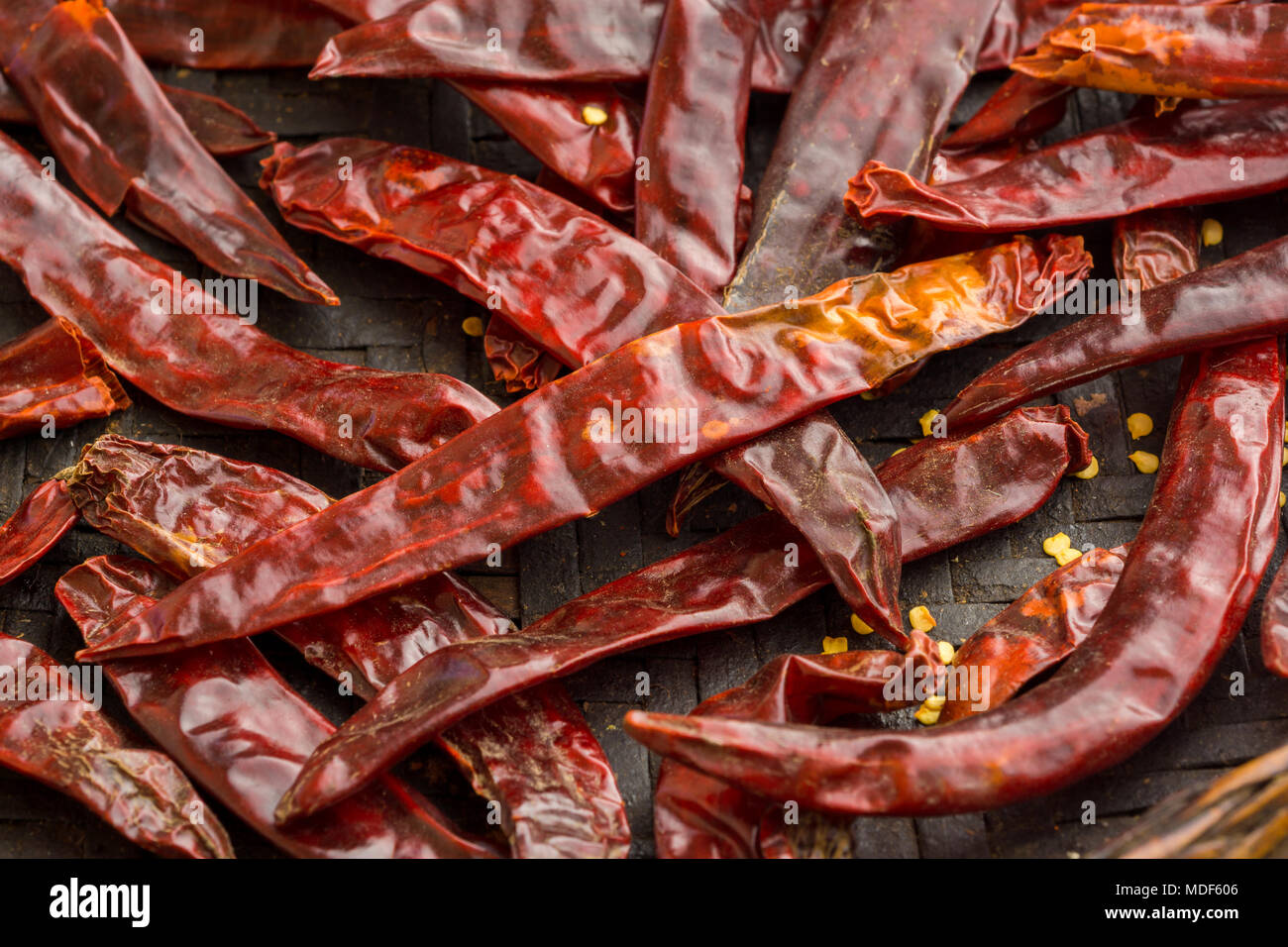 Sun-dried cayenne peppers(a.k.a. chili spur pepper or long red pepper ...