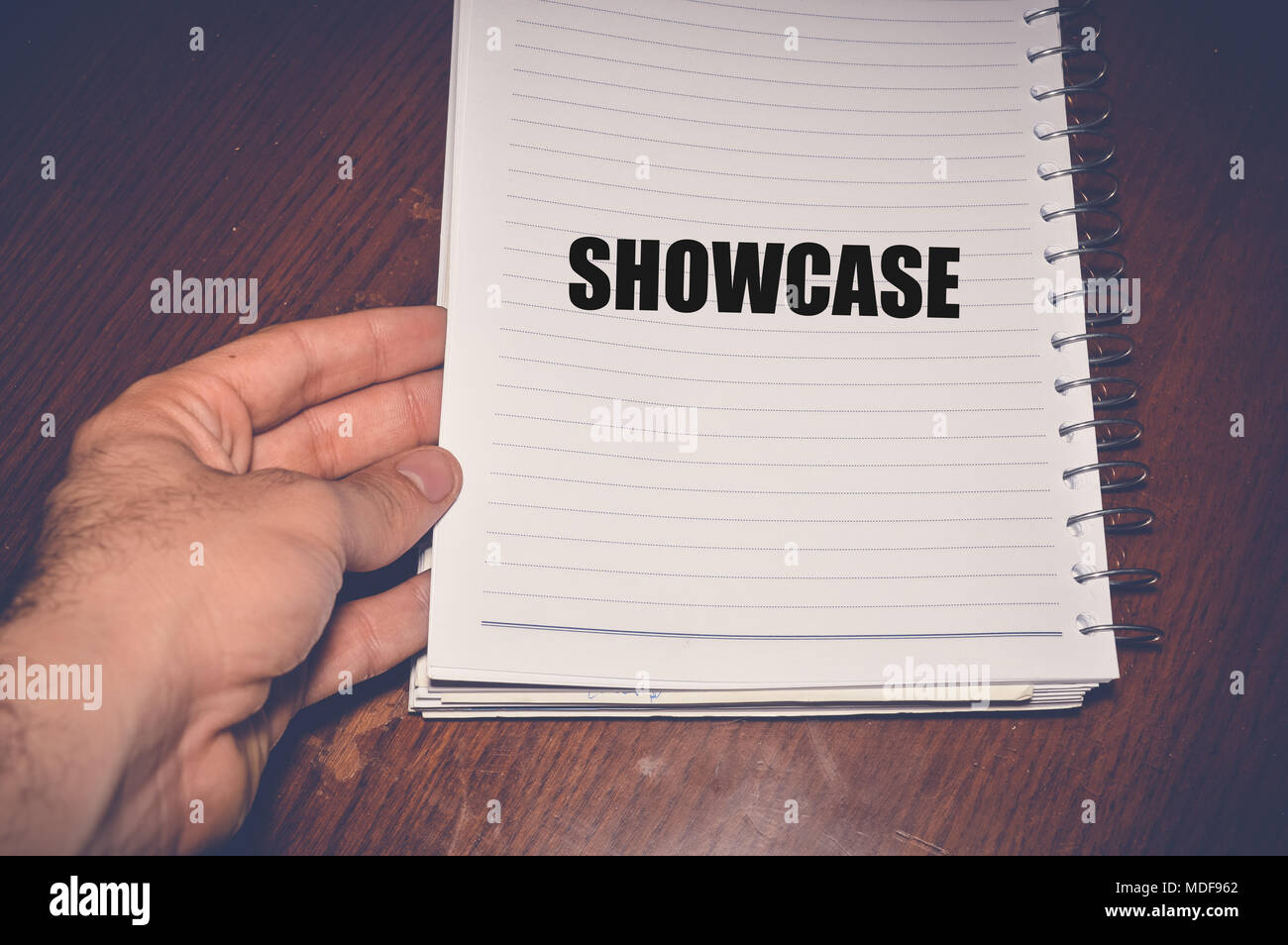 Showcase word written on white paper, business concept background Stock ...