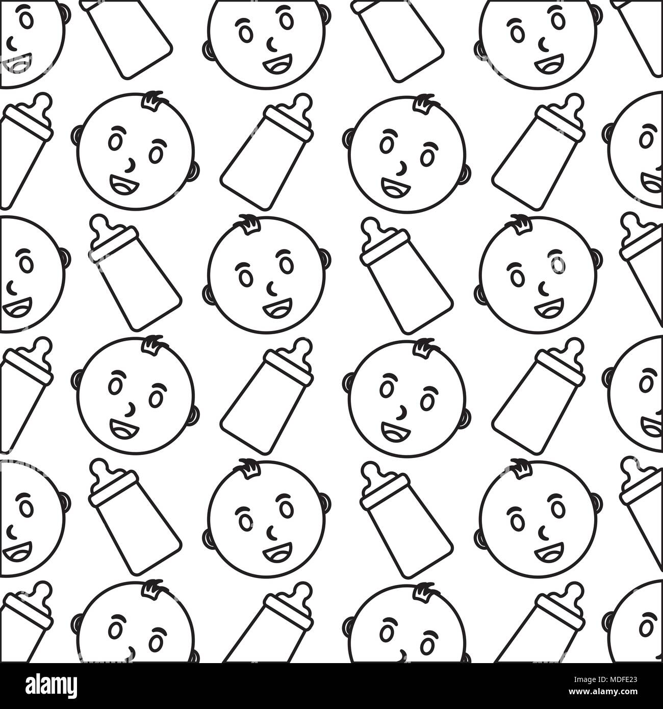 baby shower face babies and bottle milk background pattern Stock Vector ...