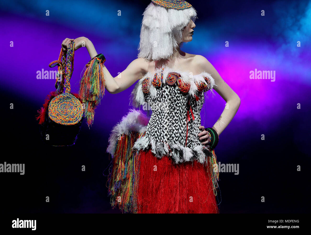 A model wears a creation called 'Shoelace Showcase' as the Bank of ...