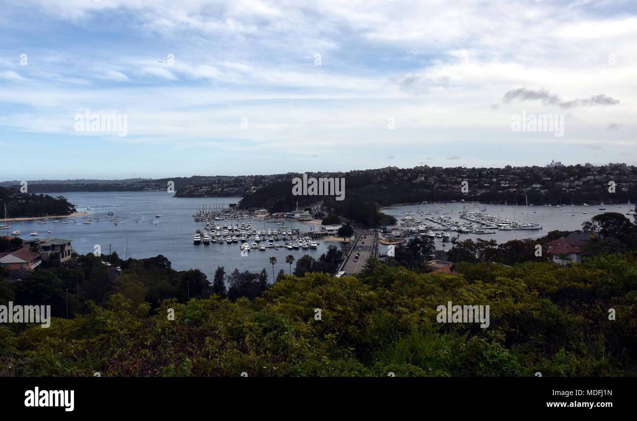 The Spit Spit bridge with moored yachts and Sydney Harbour in the ...