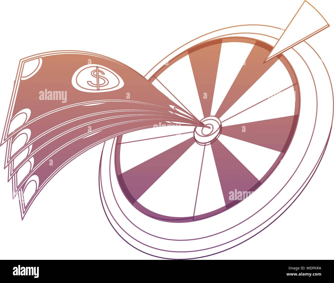 fortune wheel and money bills icon over white background, colorful ...