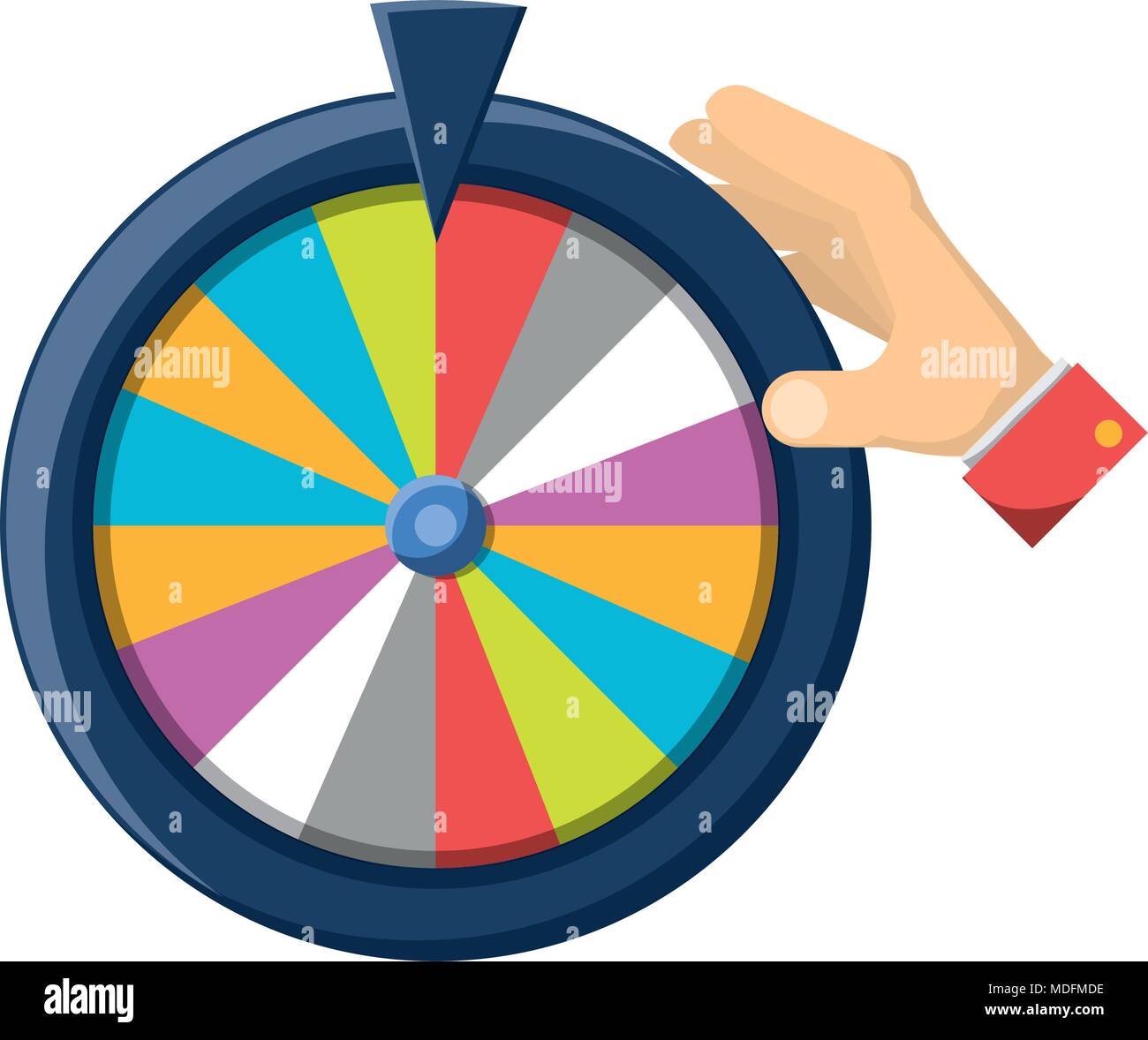 hand with prize wheel of fortune icon over white background, colorful ...