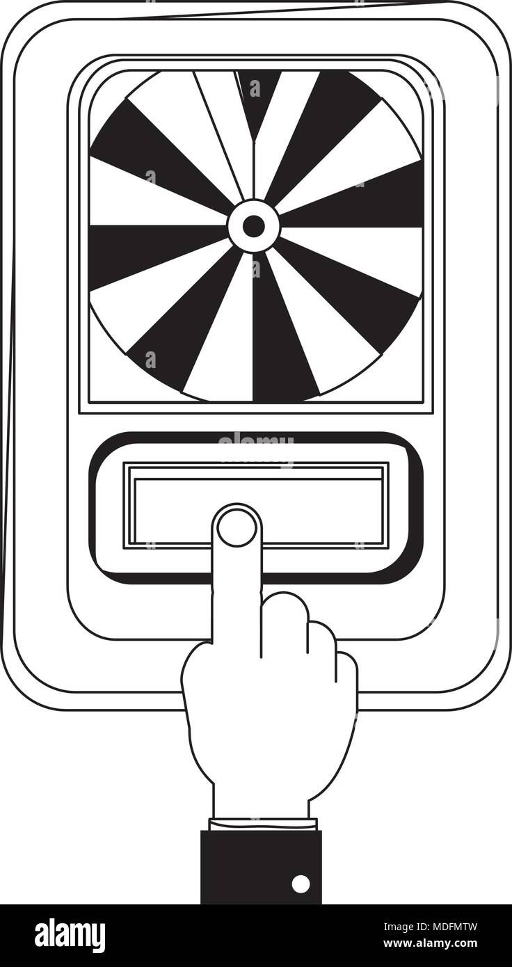 hand touching a spin button of fortune wheel icon over white background ...