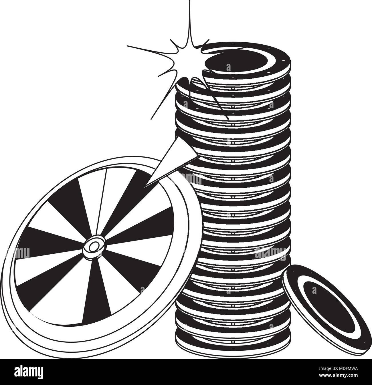 money coins stack and fortune wheel icon over white background, vector ...