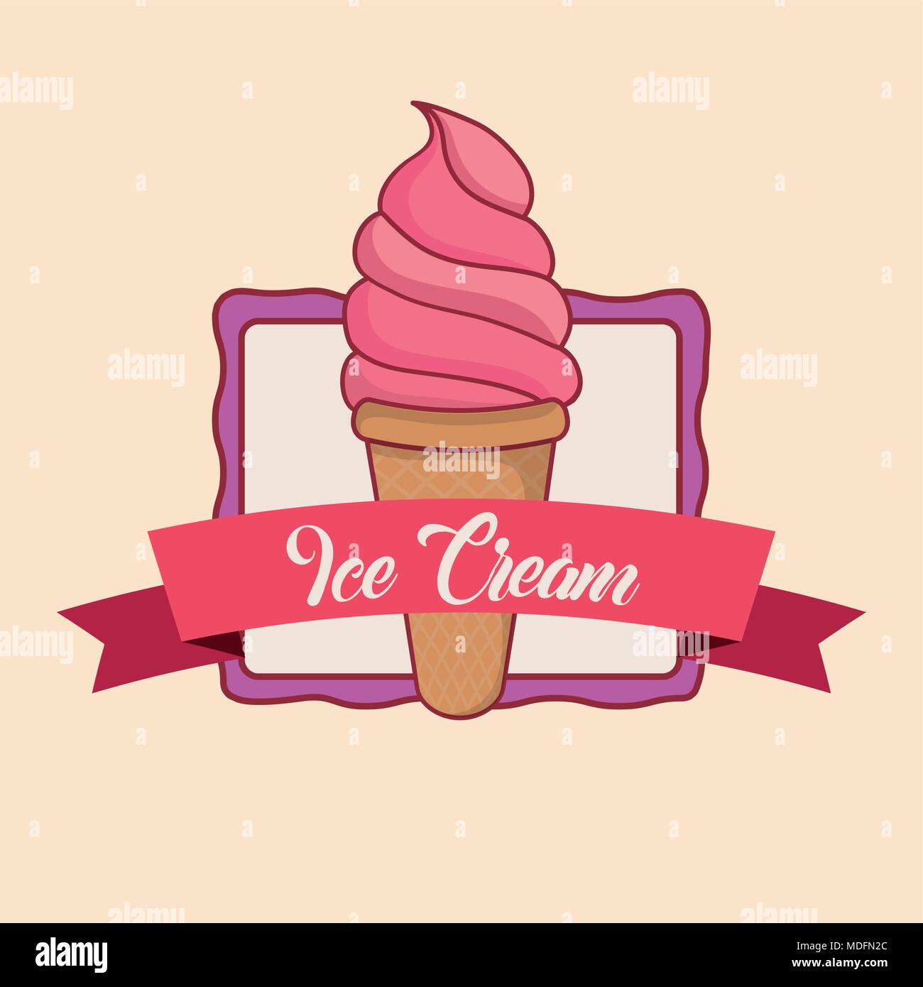 decorative ribbon and frame with ice cream soft serve icon over ...
